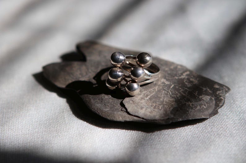Vintage Sterling Silver Ball Ring Bubbles Spheres Chunky Jewelry